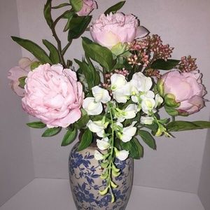 QVC - PEONY | Accents | Peony And Wisteria Arrangement In Vase Cream ...